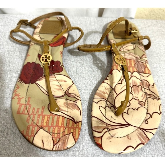 Tory Burch | Shoes | Tory Burch Emmy Size 7 Tan Patent Leather Tstrap ...